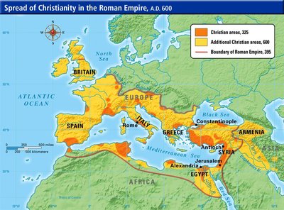 The spread of Christianity during the Roman Empire.