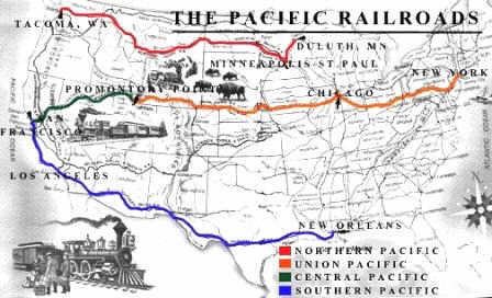 This map above shows the railroads path throughout America.