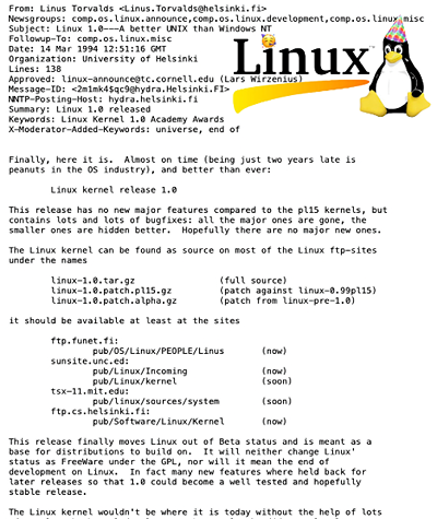 Linus Message announcing Linux Kernel