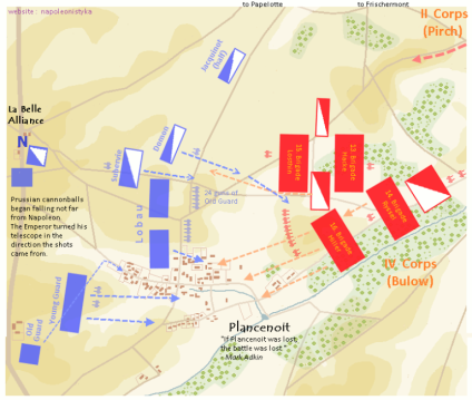 Map showing the first attack of the Prussians (Bulöw) against the ...