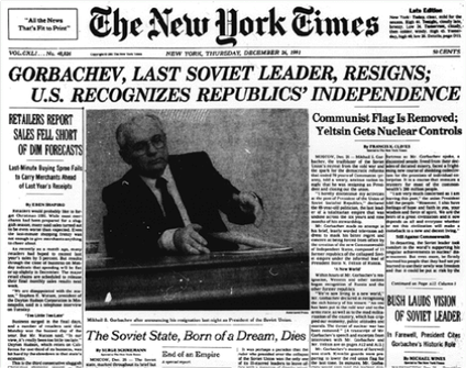 1991 - Gorbachev resigns as Soviet president; US recognizes ...