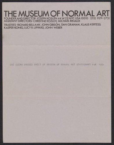 Joseph Kosuth -Museum of Normal Art, 1966-1972.
