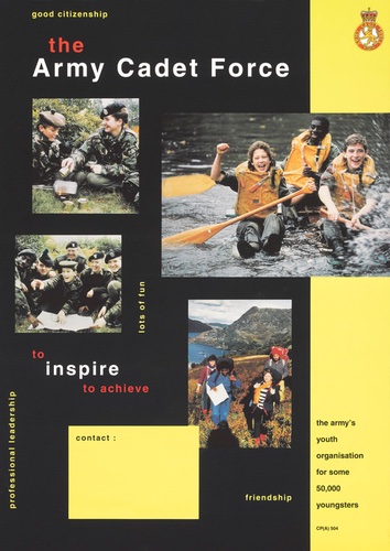 'The Army Cadet Force.' Colour photolithograph recruitment poster ...