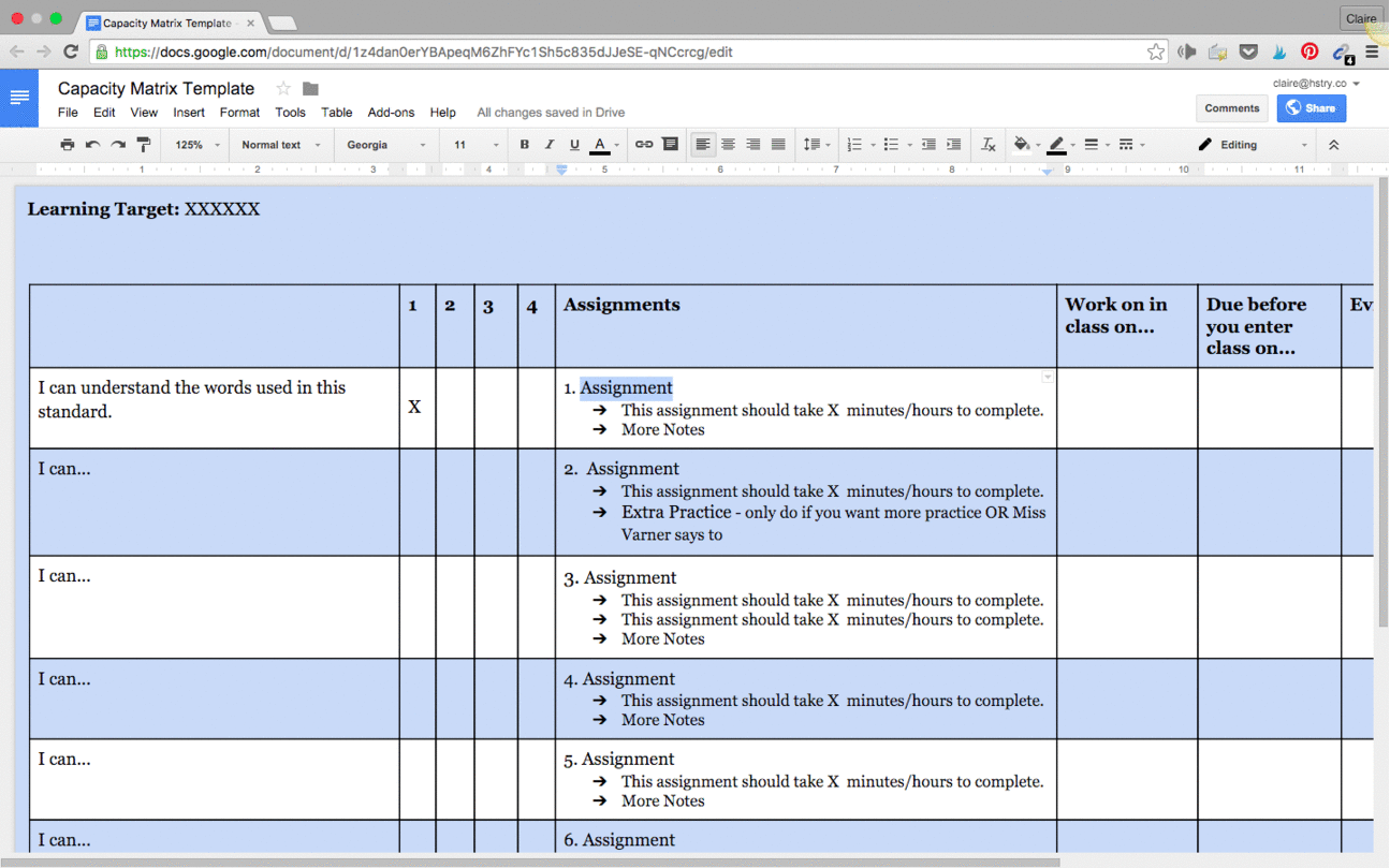 Each title on the capacity matrix in the assignments column became a ...