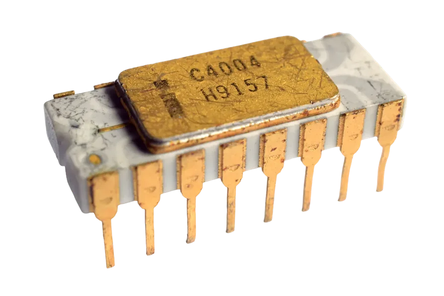 1971: Microprocesador Intel 4004.