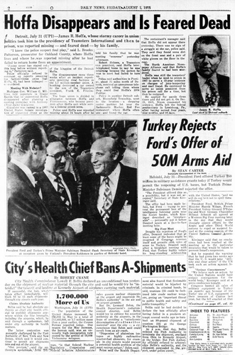 Newspaper of Hoffa’s disappearance