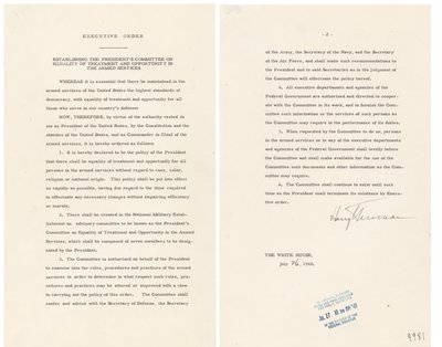 On July 26, 1948, President Harry S Truman signed Executive Order 9981 ...