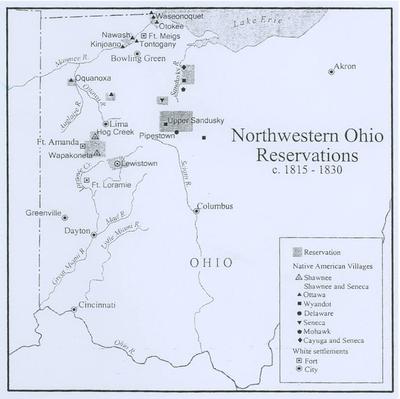 Map of the Indian reservations after the Treaty of Ft. Meigs