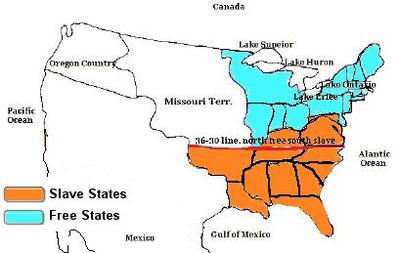 this image shows what states during the Missouri Compromise was free ...