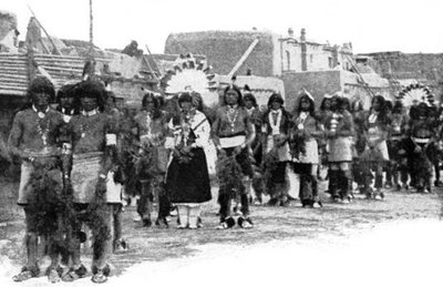The Pueblo Tribe during a ceremonial dance.