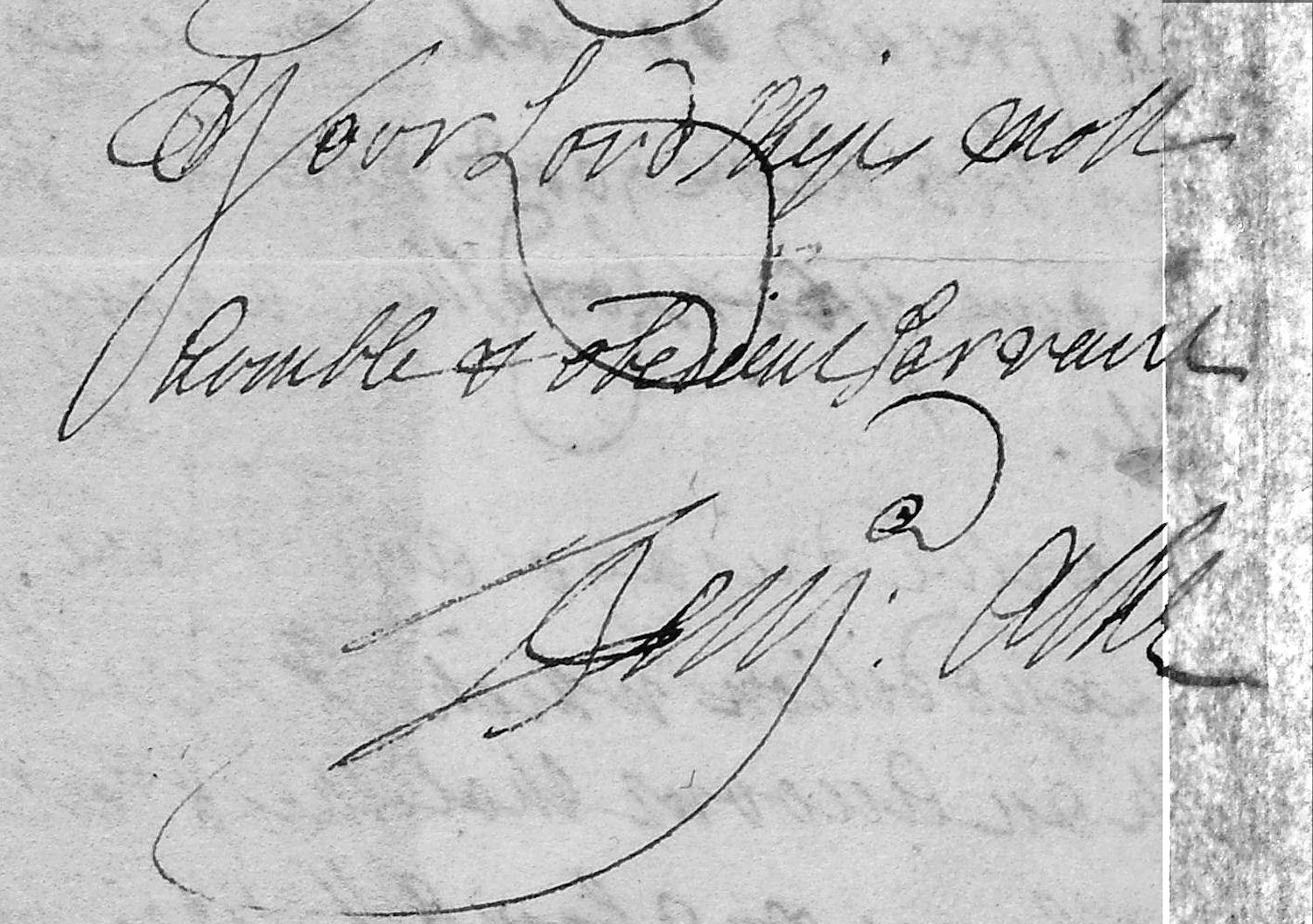 Signature of Benjamin Aske in a letter to Lord Cornbury, Clarendon Mss ...