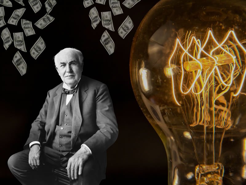 Invención de la bombilla eléctrica por Thomas Edison.