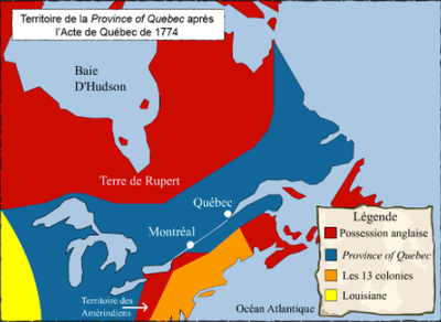 Le territoire de la Nouvelle-France suite à l'Acte de Québec (1774)