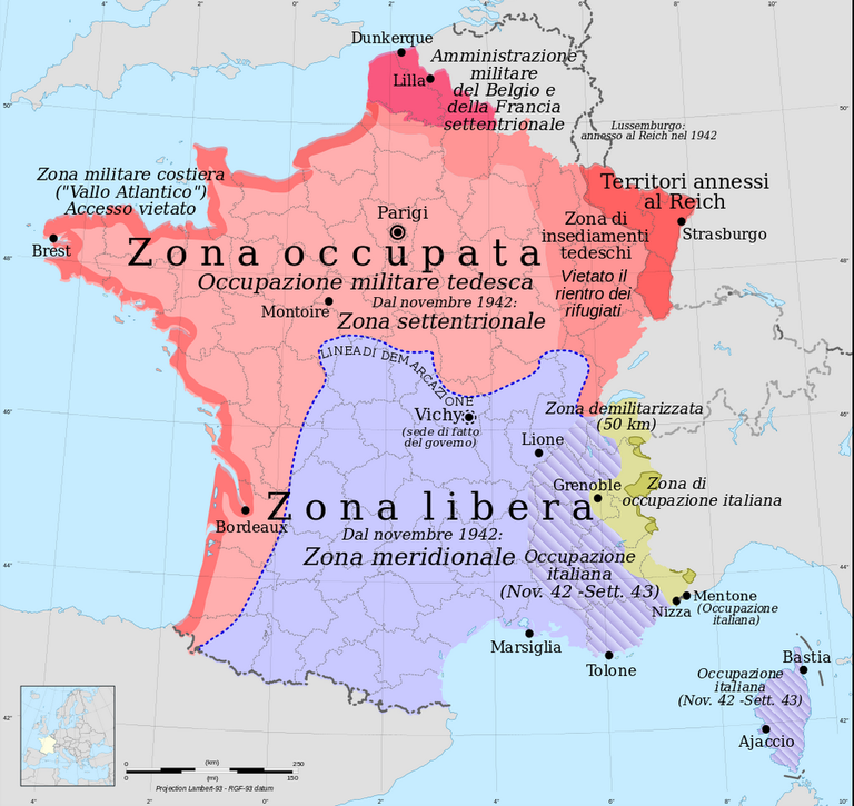 la Francia in seguito alla firma dell'armistizio del 1940