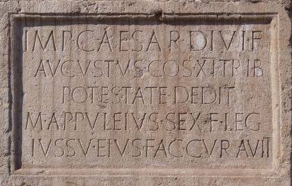 Latin inscription of Marcus Appuleius made in 23 BC in the Saint ...