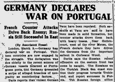 An extract from a newspaper announcing the declaration of war on ...