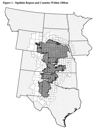 The shaded area is the original boundary of the Ogallala Aquifer as ...
