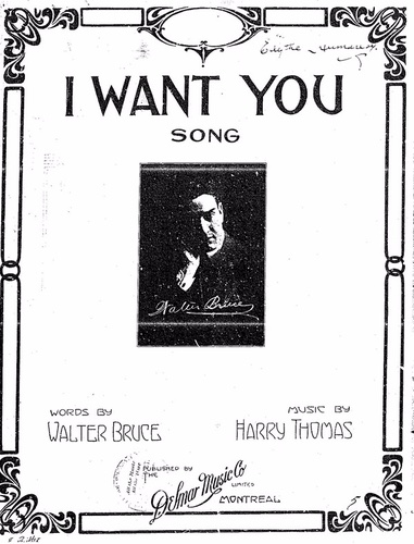 "I want you" song composed by Harry Thomas, and lyrics by Walter Bruce