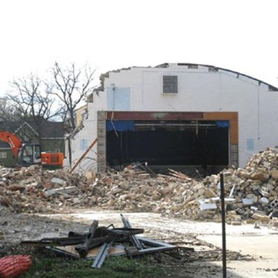 The demolishment of the school in Thornton, Iowa.
