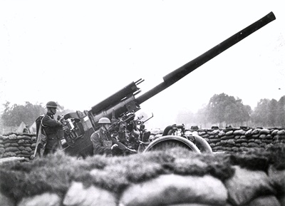 Photograph of 3.7in anti-aircraft gun, used to shoot down enemy planes ...