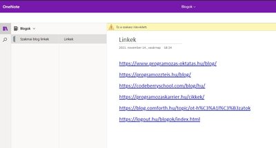Blogok listája Onenote alkalmazásban