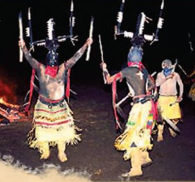 Mescalero Apache dancing at the Puberty Rites ceremony
