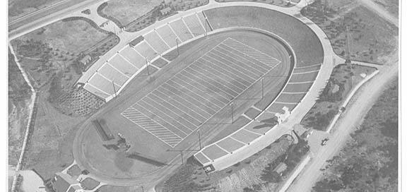 Aerial view of Bowman Gray Stadium in 1938 before its dedication ...