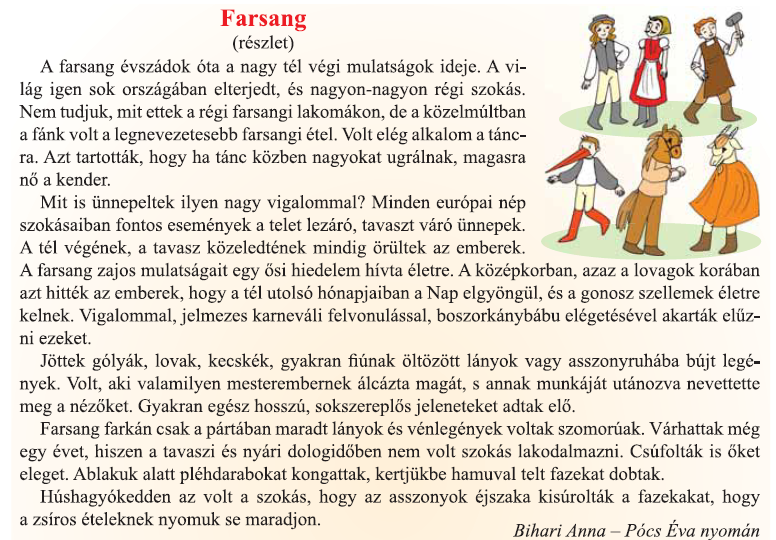 Olvasd el az olvasmányt! (tankönyv 67.old)