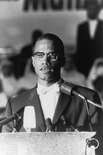 Malcolm X speaks during Nation of Islam meeting in 1963.