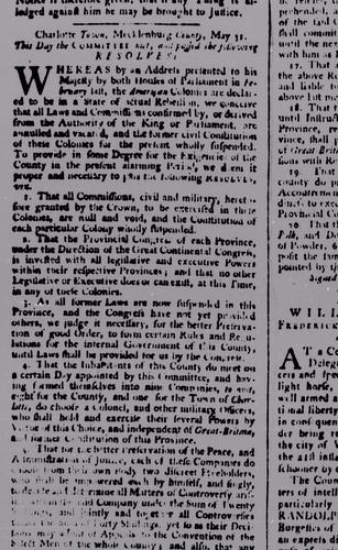 The Mecklenburg Resolves of May 31, 1775