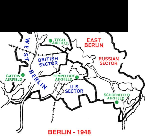 How Berlin was split up to separate countries.