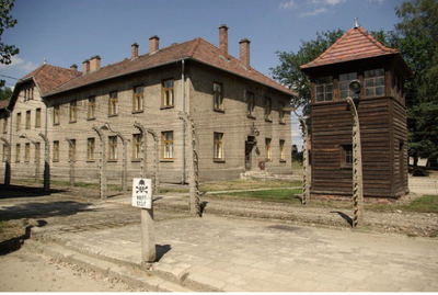 Guard tower and fences at the Concentration Camp Maria Mandl work at in ...
