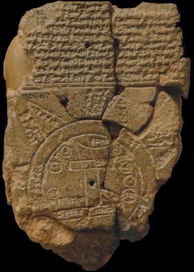 The Babylonian Map was scratched on a clay tablet. This map shows a ...