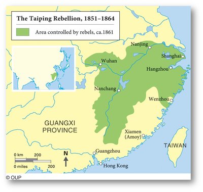 A map depicting the effects of the Taiping rebellion. This was the ...
