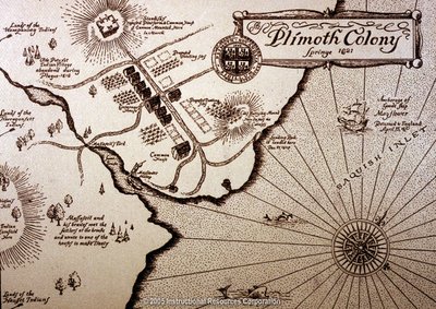 This a map of the Plymouth colony in 1621, where the pilgrims settled.