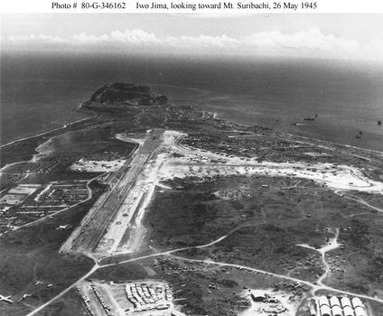 The island of Iwo Jima, looking toward Mt. Suribachi.