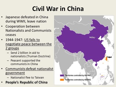 1950 ;China splits into two nations: Nationalist China,in the island of ...