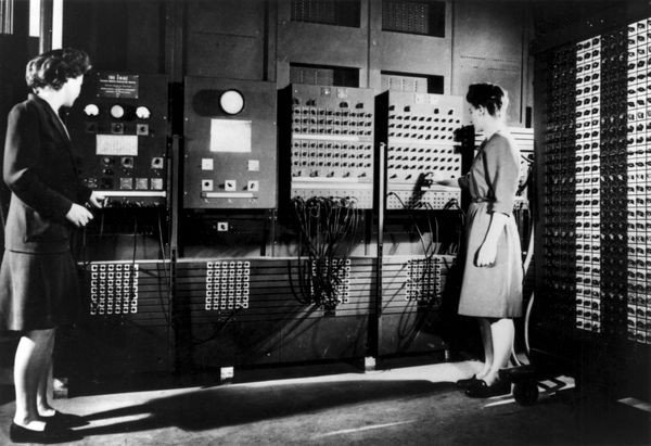 First computer with combination of punch cards, lights and switches
