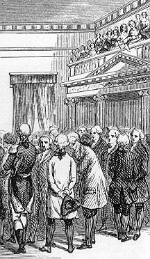 The Boston Massacre Trials, depicted by a drawing.