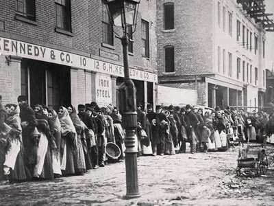 Men and women lining up during the 1902 Coal Strike for their allotment ...