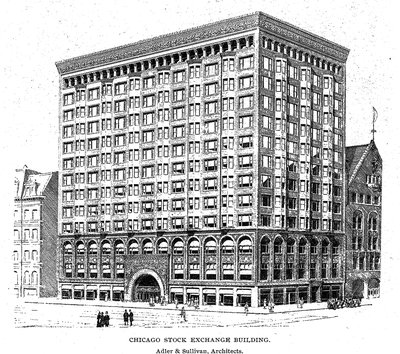 Adler & Sullivan, and 1881-1895, (Architect). Old Stock Exchange ...