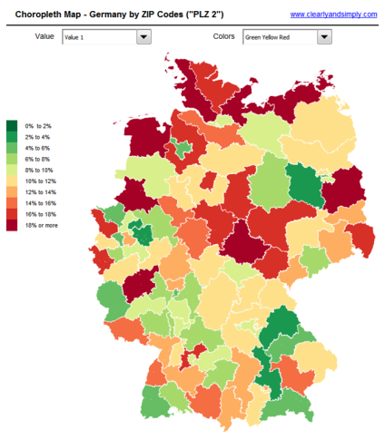 Choropleth Map: This choropleth map shows "Germany by zip codes" Each ...
