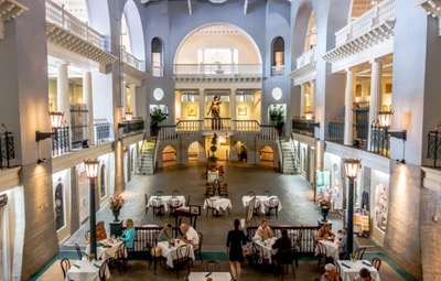 The old pool has been turned into the Cafe Alcazar.