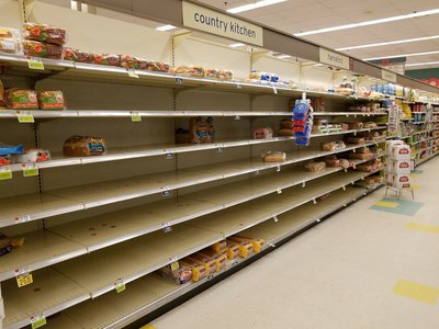 A shortage is when goods like food runs out or there is very little.