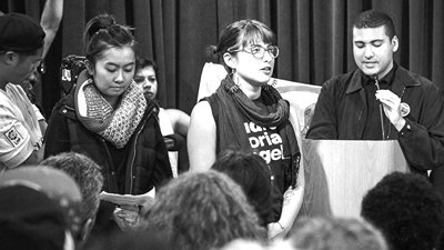 Heres a couple of student making a speech for the collage