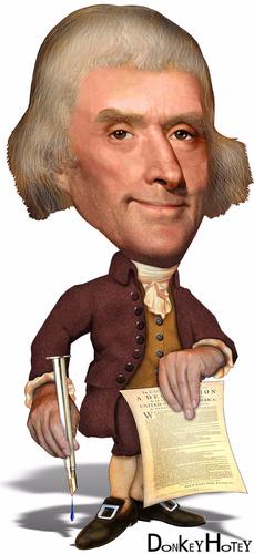Thomas Jefferson is holding the Declaration of independence and a pen ...