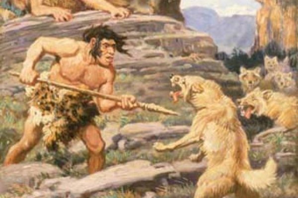 This is a picture of a neanderthal hunting. As you can see he is ...