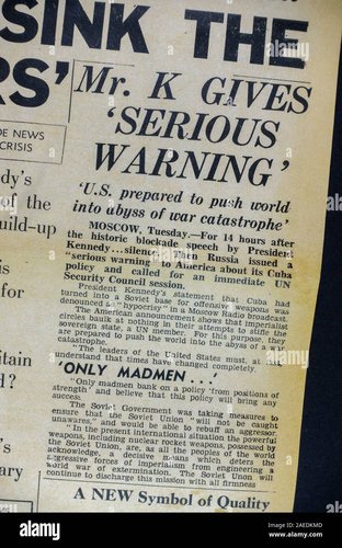 Newspaper headline discussing President Kennedy's warning to the public ...