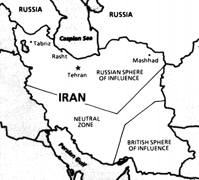 A map showing Iran after the Russian and the British divided it. (Image ...