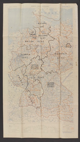 Map of Germany showing the borders of the different zones of occupation ...